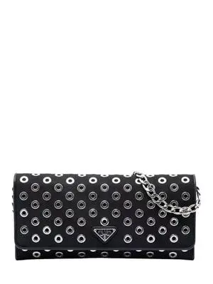 Prada Tessuto Grommet Wallet On Chain Crossbody Bag - Black