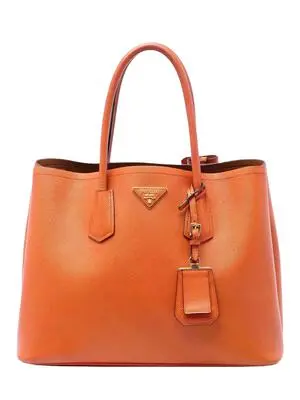Prada Saffiano Cuir Double Handle Satchel - Orange
