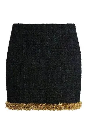 Balmain Short Tweed Skirt With Embroidered Trim - Black