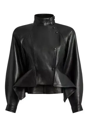 Balmain Leather Peplum Jacket - Black
