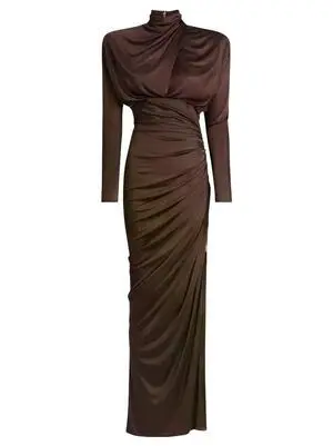 BALMAIN Balmain Long Flowing Jersey Gown With Gold-Tone Buckle Detail