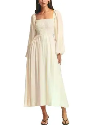 ST MRLO Long Sleeve Midi Dress With Puff Sleeves - Neutrals