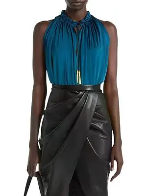 Balmain Pleated Flowy Jersey Top - Blue