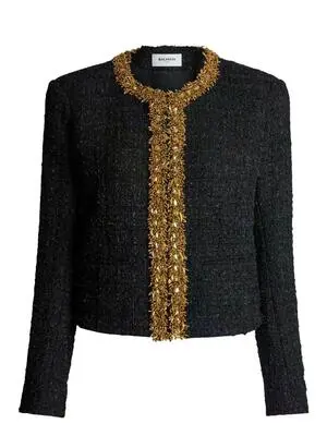 Balmain Embroidered Tweed Jacket - Black