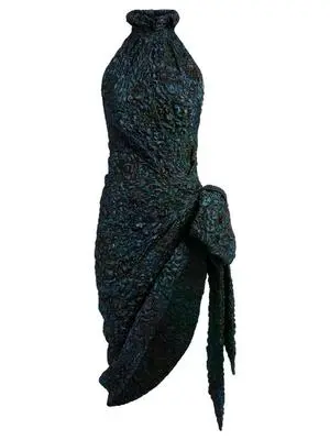 Balmain Draped Cloqué-jacquard Dress - Blue