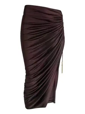 Balmain Flowing Jersey Midi Skirt With Slit - Brown