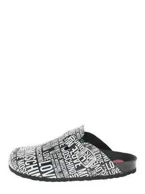 Moschino All-over Logo Print Buckle Sandals - Black