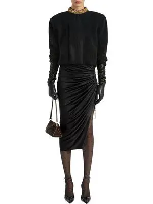 Balmain Flowing Jersey Midi Skirt With Slit - Black
