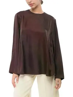 Loulou De Saison LouLou De Saison Adalyn Silk-Twill Blouse Brown