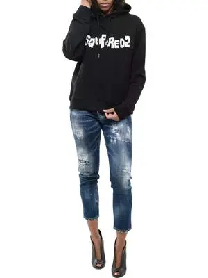 Dsquared2 Logo Print Oversized Hoodie - Black