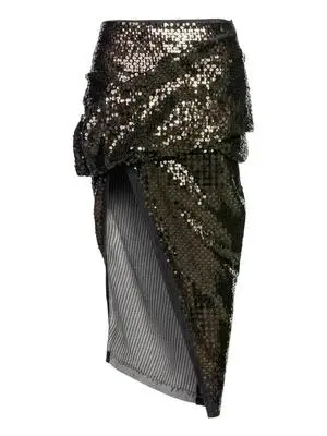 Rick Owens Sequin Embellished Draped Midi Skirt - Black
