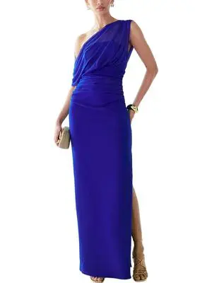 BWLDR One-shoulder Draped Maxi Dress - Blue