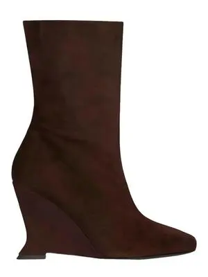 Balmain Suede Wedge Ankle Boots - Brown