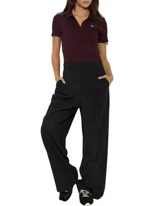 Lacoste Ribbed Logo Patch Polo Top - Brown