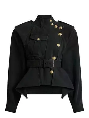Balmain Denim Peplum Jacket With Gold-tone Metal Buttons - Black