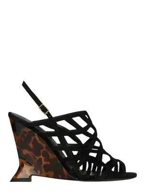 BALMAIN Balmain Suede Wedge Cage Sandals