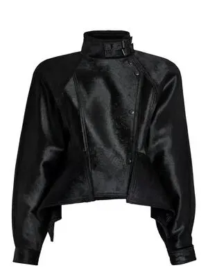 BALMAIN Balmain Pony-Effect Leather Peplum Jacket