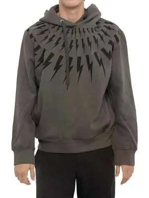 Neil Barrett Thunderbolt Print Drawstring Hoodie - Grey