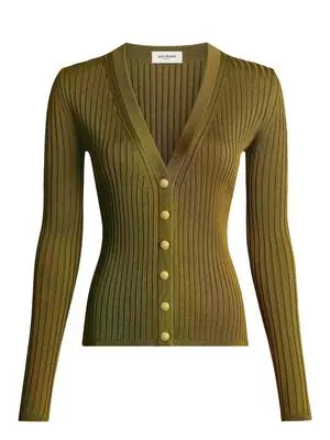 Balmain Buttoned Ribbed Knit Cardigan - Green