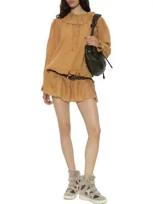 MARANT ETOILE Lenora" Broderie Anglaise Ruffled Mini Dress - Brown