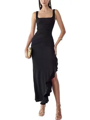 BWLDR BWLDR Stevie Ruched Ruffled Asymmetric Dress