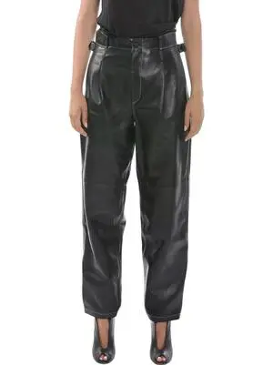THE MANNEI Shobak Contrast-stitch Leather Trousers - Black
