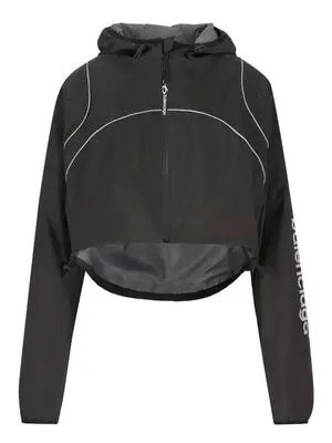 Balenciaga Cropped Hooded Jacket With Logo Detail - Black