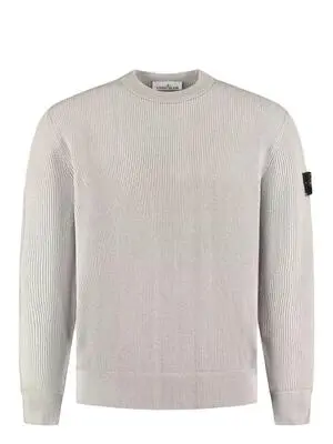 Stone Island Logo Patch Ribbed Knit Sweater - Neutrals