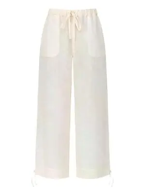 120% Lino Palazzo Pants With Drawstring Waist - Neutrals