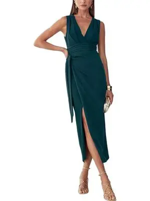 BWLDR Denny Ruched Waist Midi Dress - Green