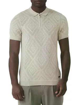 MAUVAIS Chalbi Diamond-pointelle Zip-up Polo Shirt - Neutrals