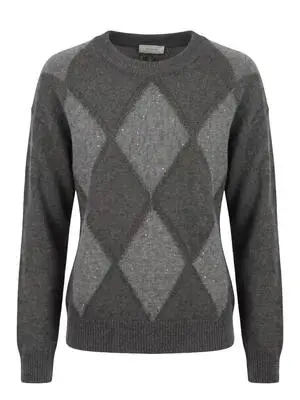 Peserico Argyle Sequin Embellished Crew Neck Sweater - Grey