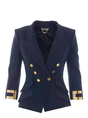 Elisabetta Franchi Double-breasted Jacket With Logo Cuffs - Blue