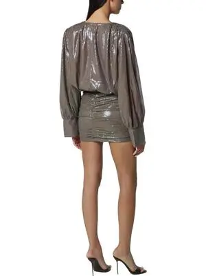 ROTATE BY BIRGER CHRISTENSEN Sequin-embellished Ruched Mini Dress - Brown