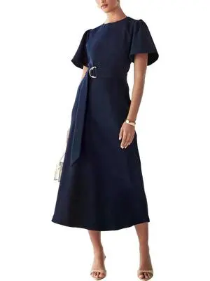 WILLA Bessi Belted Midi Dress - Blue
