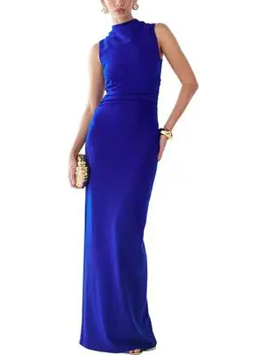 BWLDR BWLDR Lana Sleeveless Ruched Maxi Dress Blue