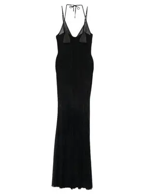 Elisabetta Franchi Sheer-panelled Pleated Maxi Dress - Black