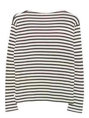 Closed Horizontal Stripe Long-sleeve T-shirt - Brown