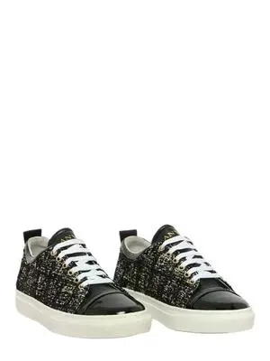 LANVIN Lanvin Tweed Patent-Leather Lace-Up Sneakers