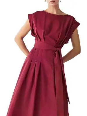 WILLA Lecia Belted Midi Dress - Red