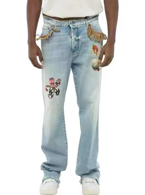 Dsquared2 Fringe Detail Patchwork Jeans - Blue