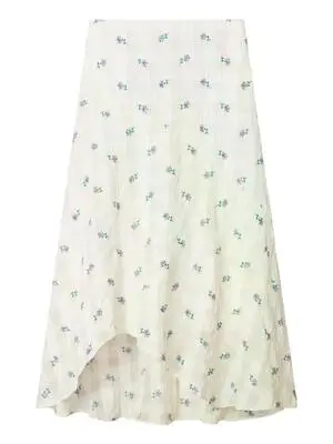Tory Burch Embroidered Gingham Skirt - Neutrals