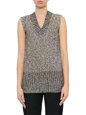 LANVIN Marl Knit V-neck Sleeveless Top - Neutrals