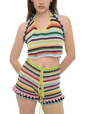 MATIMI Crochet Halterneck Cropped Top - Blue