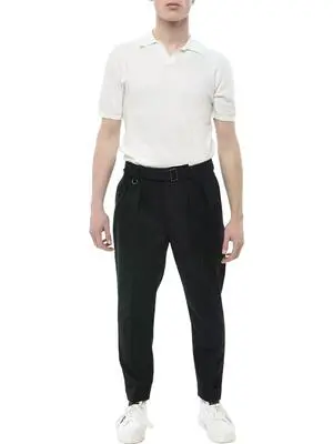 PAOLO PECORA Belted Pleated Trousers - Blue
