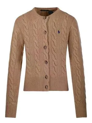 Polo Ralph Lauren Cable Knit Cardigan With Embroidered Pony Logo - Neutrals