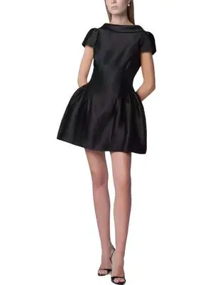 SELF-PORTRAIT Collared Puff-sleeve Mini Dress - Black