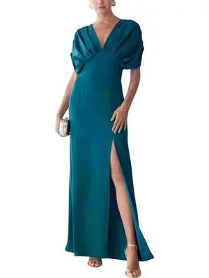 BWLDR Laila Gathered-bodice Maxi Dress - Blue