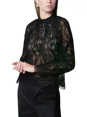 SELF-PORTRAIT Lace-panelled High-neck Blouse - Black
