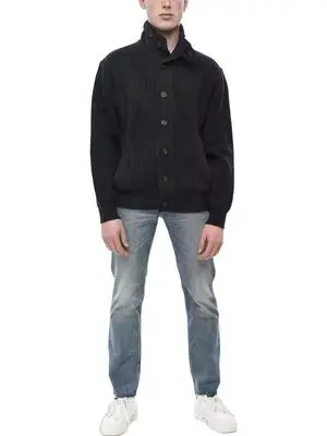 PAOLO PECORA High-neck Ribbed Knit Cardigan With Button Fastening - Blue